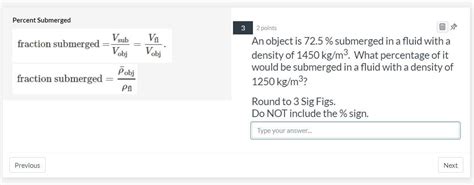 Solved Percent Submerged Points Fraction Submerged Vsub Chegg