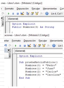 Vba Declarar Dim Crear E Inicializar Una Variable Tipo Matriz