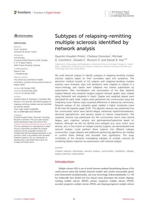 Pdf Subtypes Of Relapsing Remitting Multiple Sclerosis Identified By