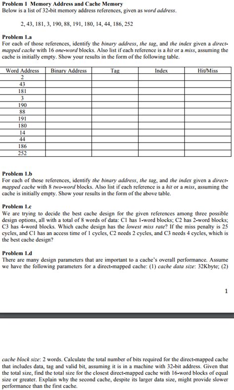 Problem Memory Address And Cache Memory Below Is A Chegg