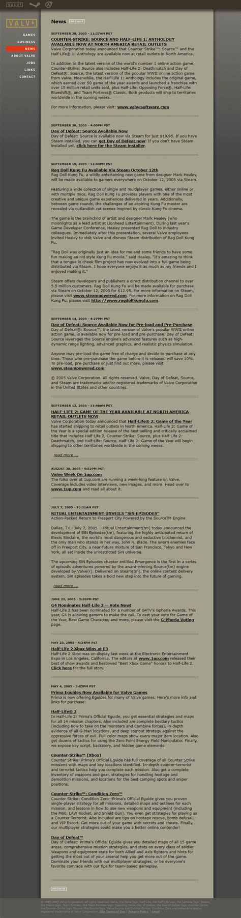 Valve In 2005 Web Design Museum