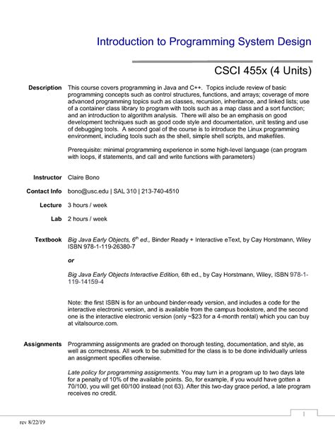 Cs455syl CSCI 455 Latest Syllabus CSCI455x USC Studocu