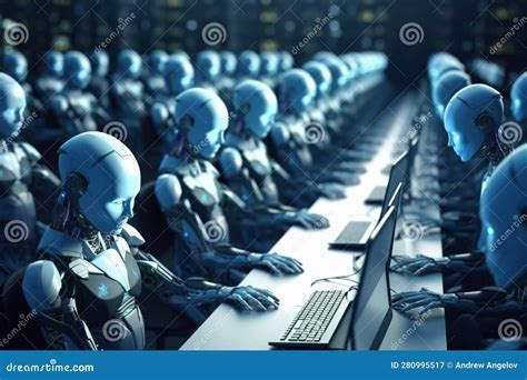 Robot Team Working In The Office Future Technology Concept Generative Ai Stock Illustration