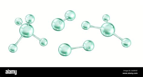 Different Rotating Green Collagen Molecules Realistic Color Icons Set Protein Creates Chemical