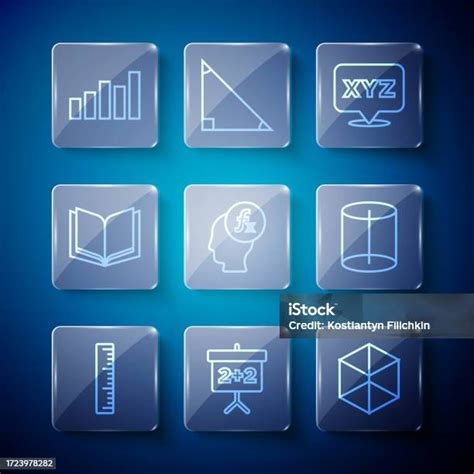선 눈금자 칠판 기하학적 그림 큐브 Xyz 좌표계 함수 수학 기호 책 열기 그래프 일정 차트 다이어그램 및 아이콘을 설정합니다