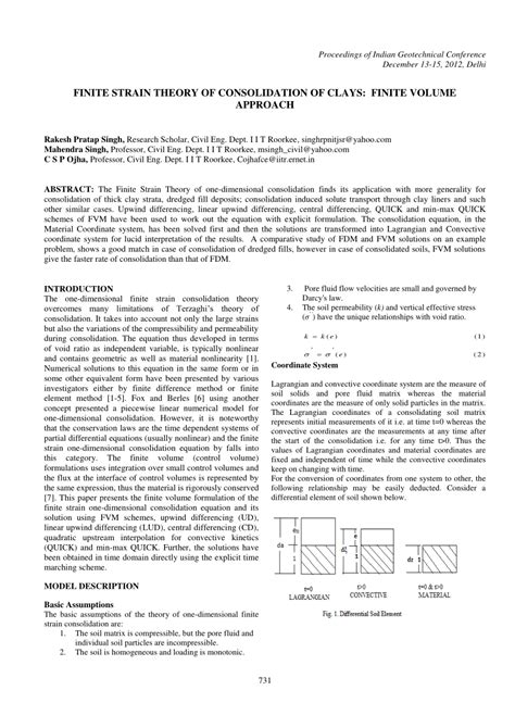 Pdf Finite Strain Theory Of Consolidation Of Clays Finite Volume