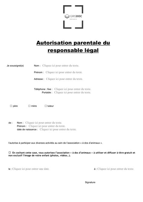 Lettre Autorisation Parentale Pour Mineur