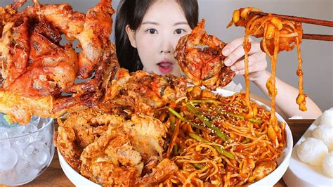 소음 주의 소프트쉘크랩튀김 오만둥이찜 먹방 Soft Shell Crab Eating Show Mukbang Korean Food Youtube