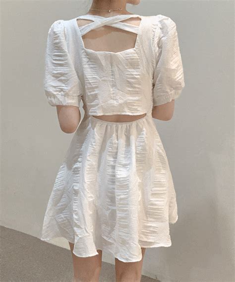 애쉬빈 [바캉스룩💚] 362 예쁨보장 사랑스러움 여름 미니 A라인 스퀘어넥 퍼프 셔링 반팔 뒷트임 원피스