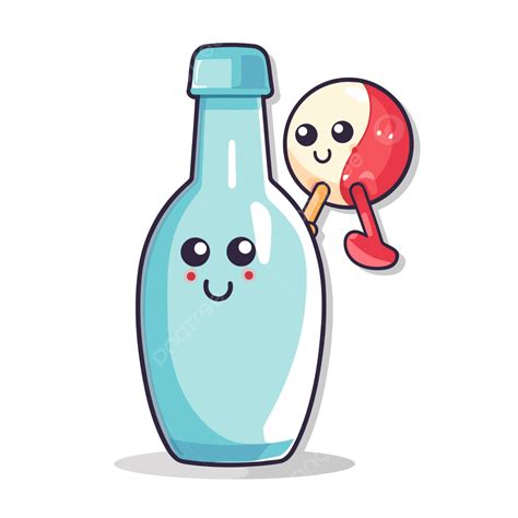 막대 사탕 클립 아트를 들고 손으로 귀여운 파란색 병 벡터 만화 볼링 핀과 공이 분리된 스티커 디자인 상표 Png 일러스트
