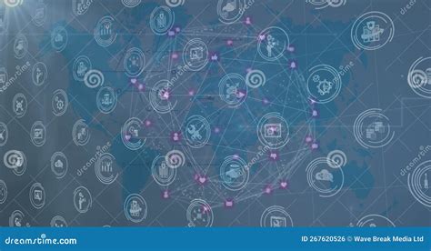 Composite Of Digital Data Processing With Network Of Connections With Icons Stock Illustration