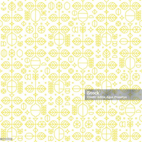 레몬 과일 요소 꽃 잎 및 다양한 기하학적 모양의 라인 아트 신선한 과일의 추상적인 그림이 주제를 잘라냅니다 간단한 완벽 한 패턴 흰색 배경에 노란색 윤곽선 실루엣 패턴에