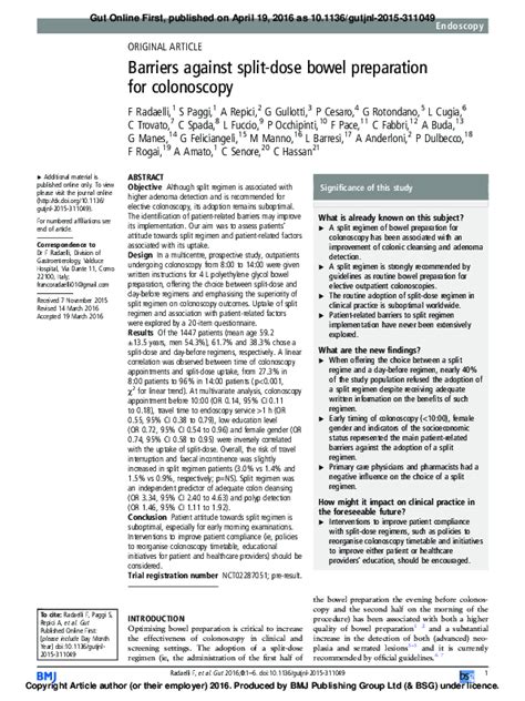 Pdf Barriers Against Split Dose Bowel Preparation For Colonoscopy