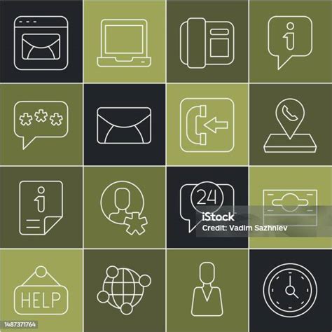 회선 시계 스택 지폐 현금 콜센터 위치 전화 송수화기 메일 전자 메일 말풍선 채팅 및 수신 전화 아이콘을 설정합니다 벡터 기포에