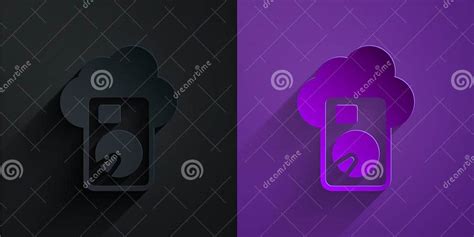 Paper Cut Cloud Database Icon Isolated On Black On Purple Background