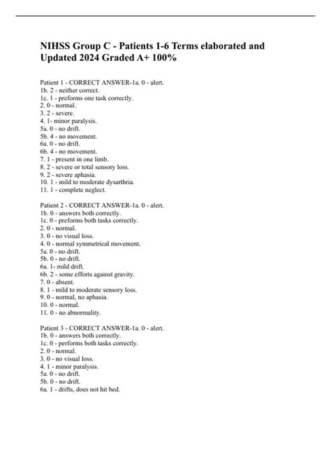 Nihss Group C Patients 1 6 Terms Elaborated And Updated 2024 Graded A 100 Nih Stroke Scale