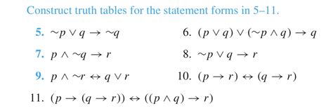 Solved Construct Truth Tables For The Statement Forms In Chegg Com