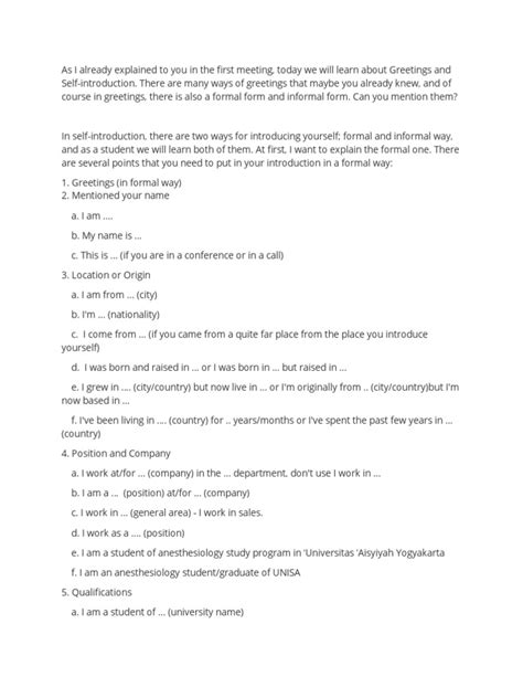 Greetings And Introduction Pdf