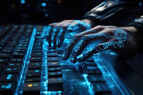 Premium Photo A Hand Of A Robot Typing On A Laptop Chatbot Robotic Futuristic Ai Generative