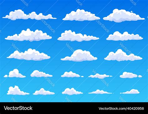 Cartoon Fluffy Isolated Clouds In Blue Sky Heaven Vector Image
