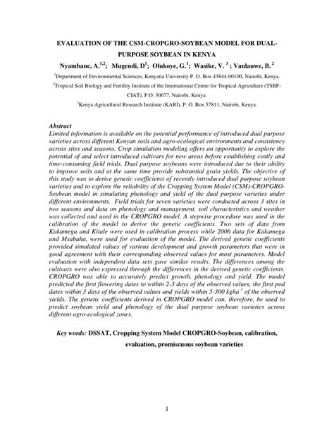 Pdf Evaluation Of The Csm Cropgro Soybean Model For Dual Purpose
