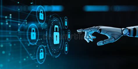 Cyber Security And Data Protection Robotic Hand Touching Digital Lock