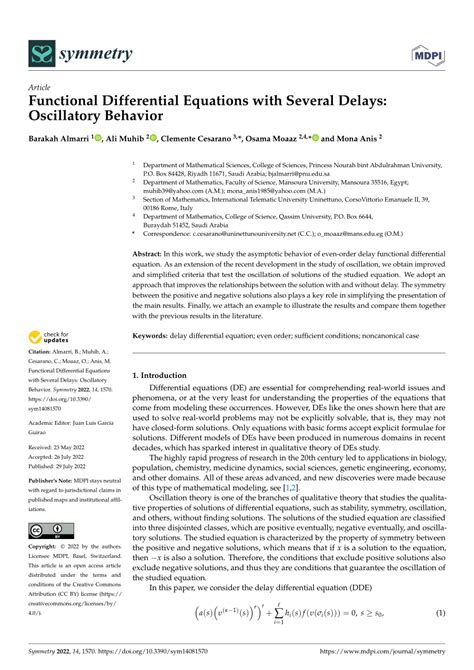 Pdf Functional Differential Equations With Several Delays Oscillatory Behavior