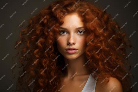 Premium Photo Big Curly Red Hair Girl Model Bokeh Style Background