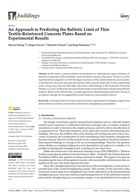 Pdf An Approach To Predicting The Ballistic Limit Of Thin Textile Reinforced Concrete Plates