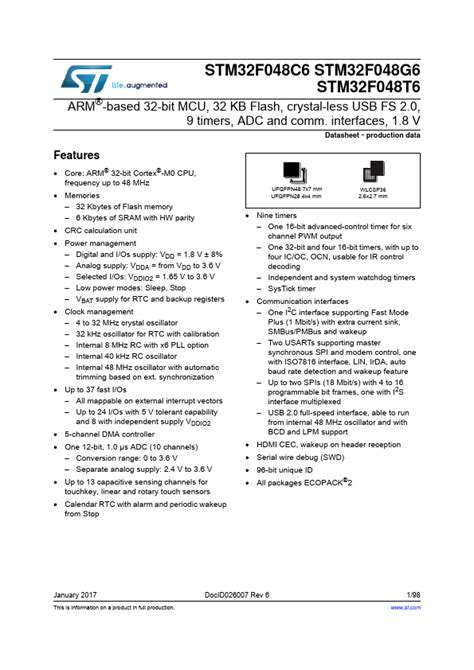 Stm32f048g6 Datasheet Pdf 32 Bit Mcu Download Stmicroelectronics