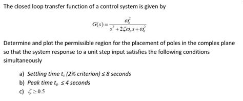 Solved The Closed Loop Transfer Function Of A Control System Chegg