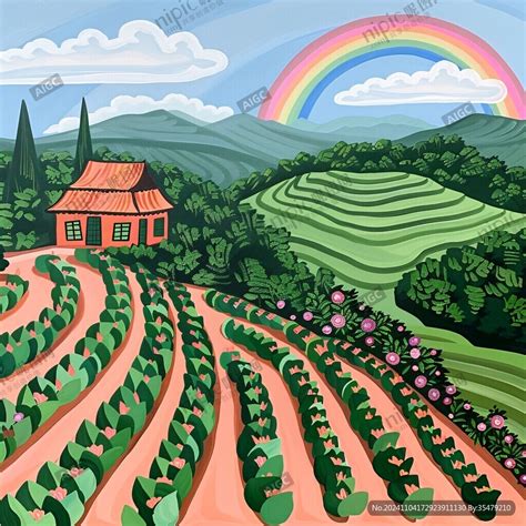 Ai创作图茶园风景插画 茶园插画 山水茶园插画 插画桑葚园 茶田插画 茶山插画 果园插画田园风光 农村田野插画 田园风光插画 茶园背景画 手绘茶园插画 乡村田野插画 农田插画 茶园插图 梯田