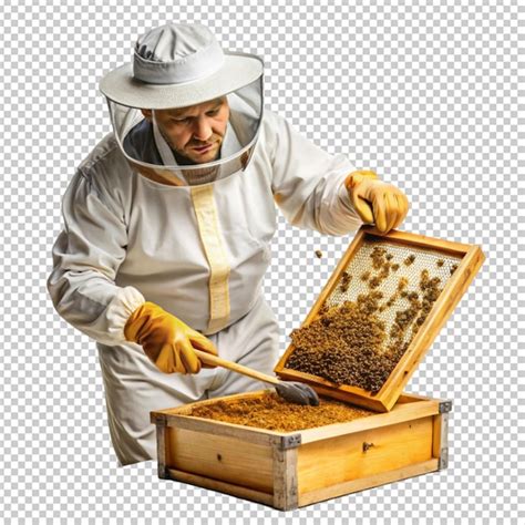 Beekeeper Extracting Honey Transparent Background Premium AI