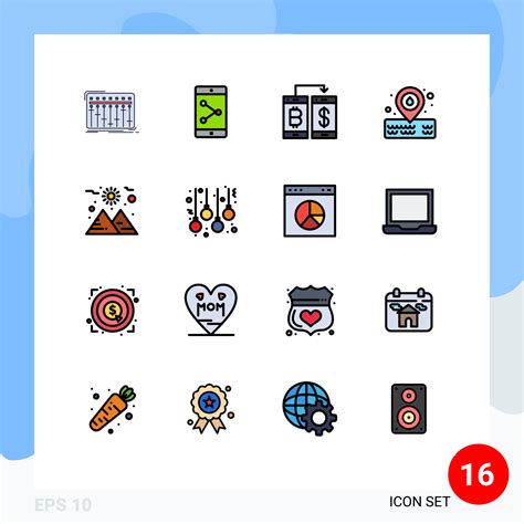 Editable Vector Line Pack Of 16 Simple Flat Color Filled Lines Of Space Park Cashless Water