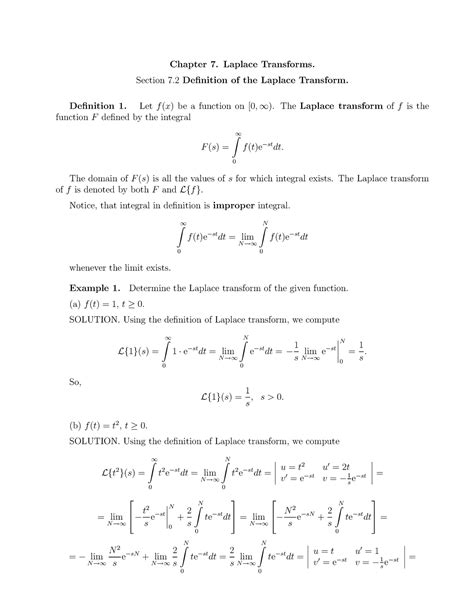 Laplace Transforms Chapter 7 Laplace Transforms Section 7