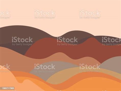 산 풍경 전망 미니멀 한 평면 스타일 보헤미안 스타일로 물결 모양의 풍경 포스터 배너 책 표지 및 인테리어 디자인 디자인 현대적인 중반 세기 장식 벡터 일러스트레이션 0명에