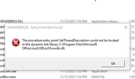 Cant Open Word Because Winword Exe Entry Point Not Found Microsoft Qanda
