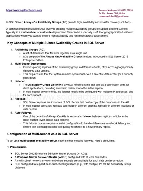 Multiple Subnet Ag Groups In Sql Server Overview Pdf Computer Network Domain Name System