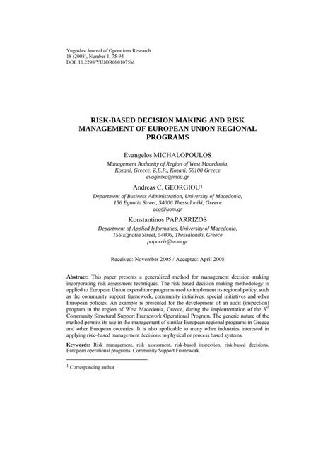 Pdf Risk Based Decision Making And Risk … · Risk Based Decision Making And Risk Management Of