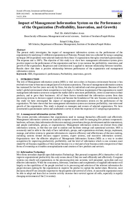 Pdf Impact Of Management Information System On The Performance Of The Organization