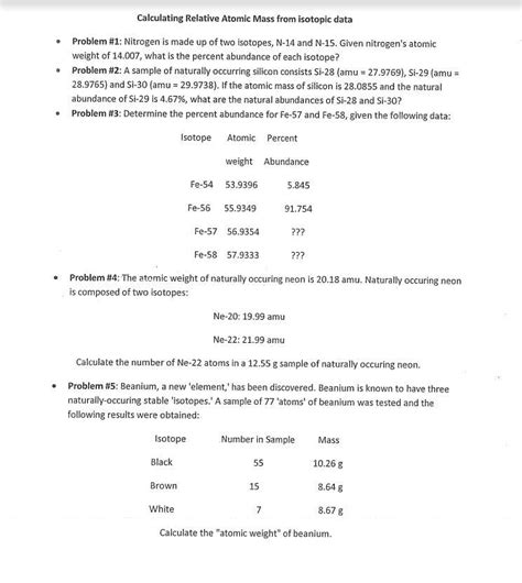 Solved Calculating Relative Atomic Mass From Isotopic Data Chegg