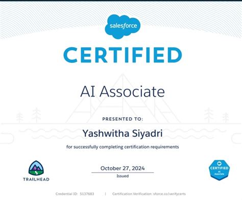 Yashwitha Siyadri On Linkedin Salesforce Ai Certification Careergrowth