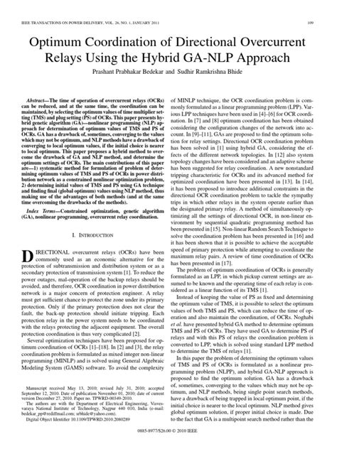 optimum coordination of directional overcurrent relays using the hybrid ga nlp approach pdf