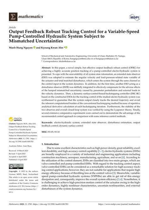Pdf Output Feedback Robust Tracking Control For A Variable Speed Pump
