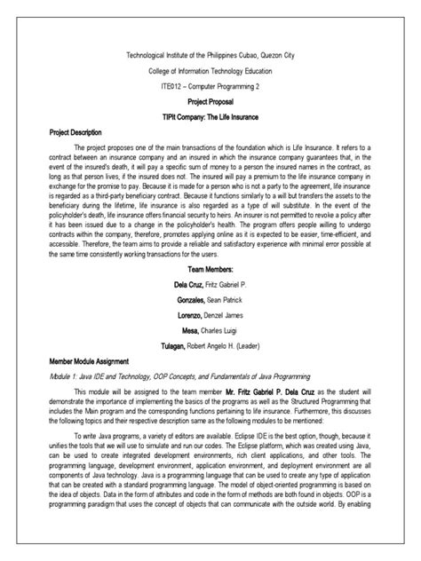 Project Proposal Pdf Class Computer Programming Programming