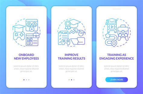 기업 교육의 게임화 블루 그라데이션 온보딩 모바일 앱 화면 게임화에 대한 스톡 벡터 아트 및 기타 이미지 게임화 교육 그래픽 사용자 인터페이스 Istock