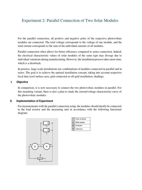 Experiment 2 Parallel Connection Of Two Solar Modules Pdf Solar Panel Photovoltaic System