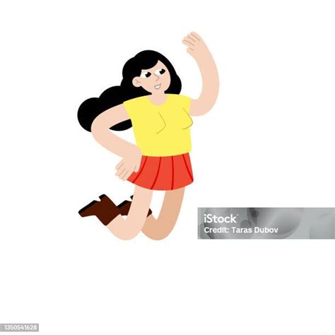 젊은 여자 점프 삶의 기쁨과 즐거움 모던한 트렌디한 여성 캐릭터 활동적인 움직임에 행복한 소녀 날기에 대한 스톡 벡터 아트 및 기타 이미지 Istock