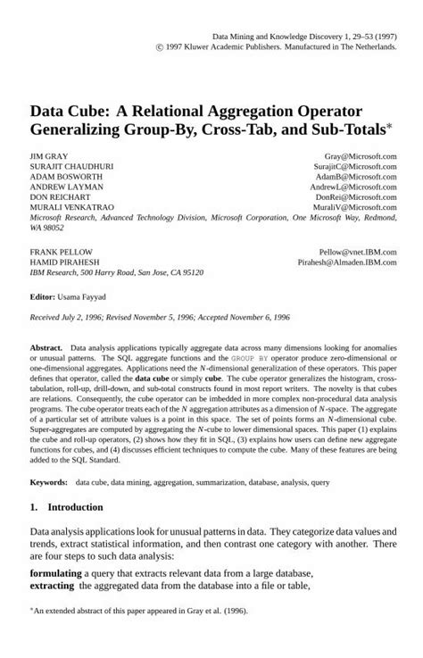 Pdf Data Cube A Relational Aggregation Operator Generalizing