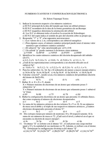 Cuánticos Y Configuracion Electronica Electrónica Pdf Configuración Electronica Orbital